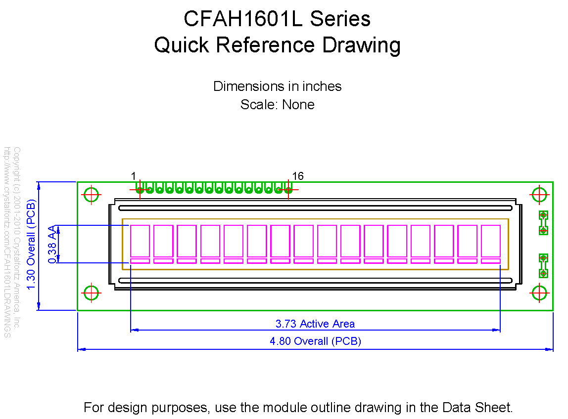 16x1 Sunlight Readable Character LCD from Crystalfontz